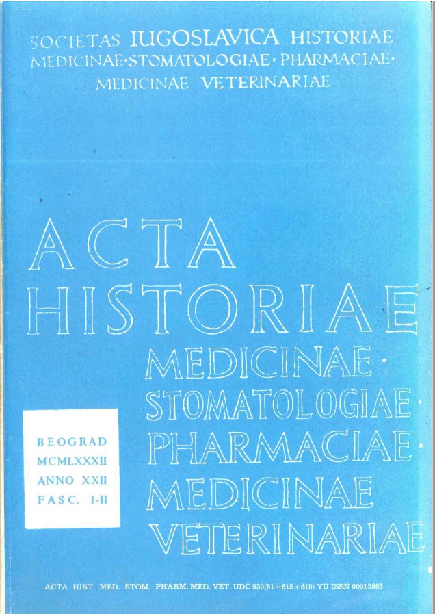Acta Historiae Medicinae Stomatologiae Pharmaciae Medicinae Veterinariae 1-2 (1982) | Acta Historica